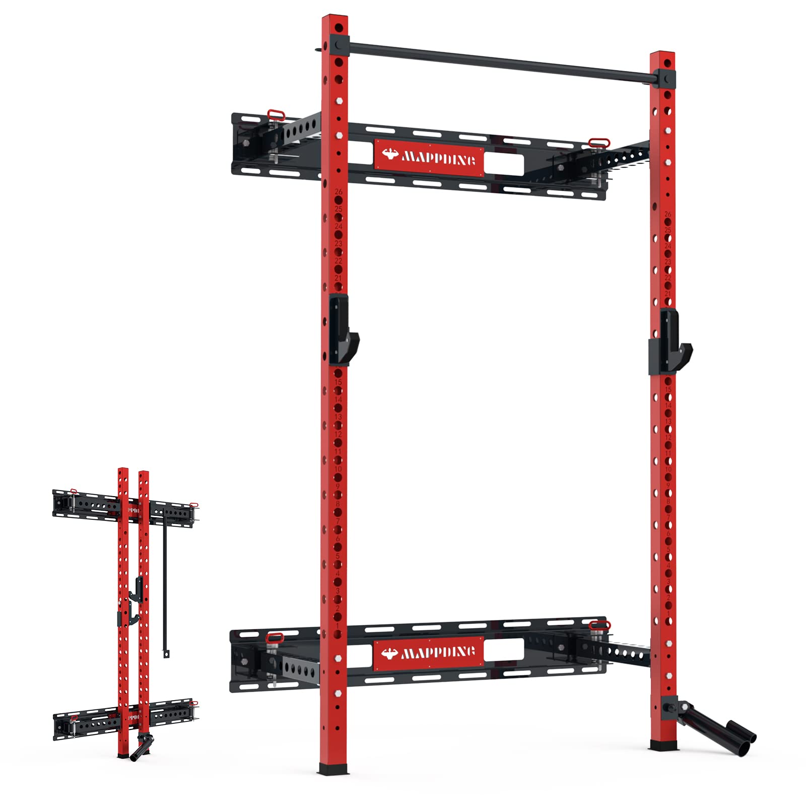 Mappding Folding Squat Rack Wall Mounted, 1100LBS Foldable Squat Power ...