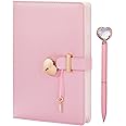 Heart Shaped Lock Diary with Key&Heart Diamond Pen Set,PU Leather Cover ...