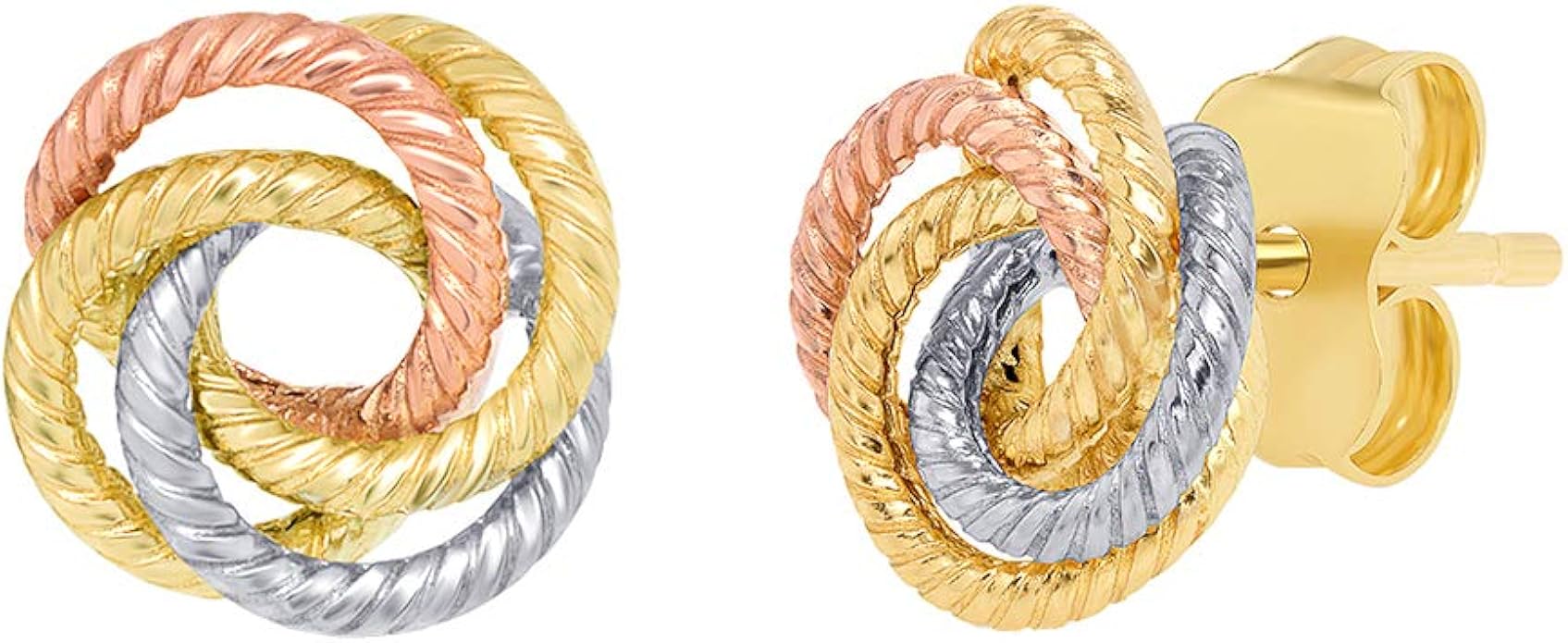 Amazon.com: 14K Tri-Color Gold Twisted Love Knot Stud Rope Earrings ...