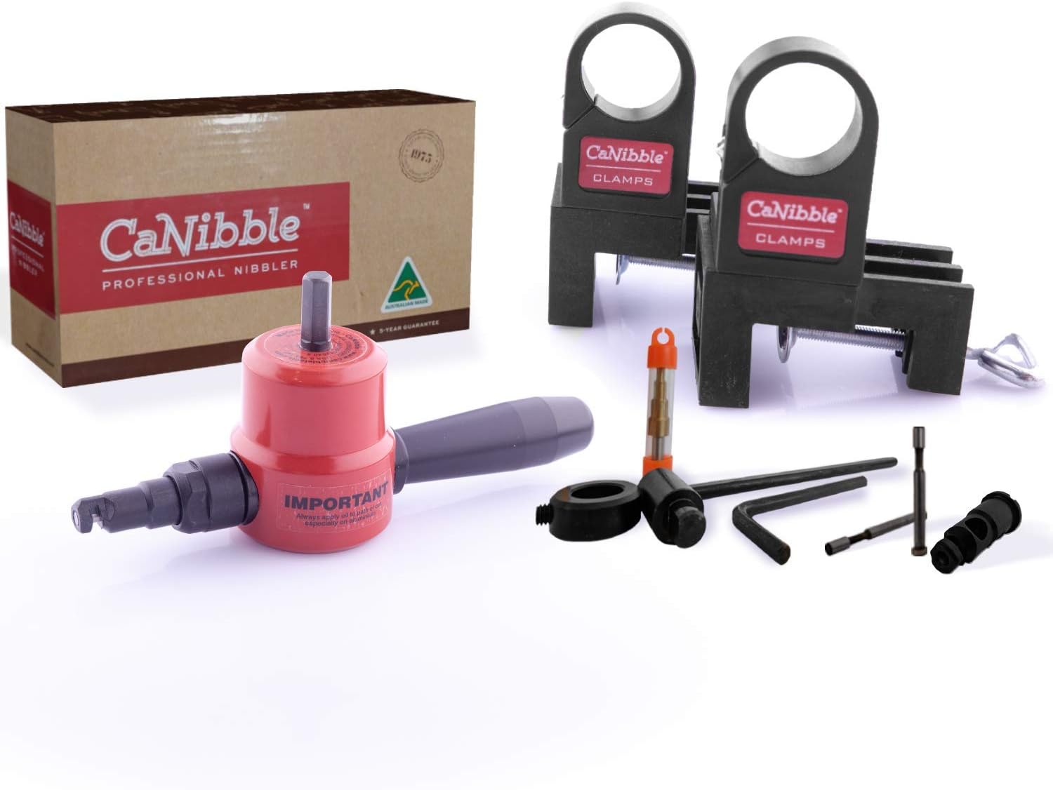 CaNibble Bundle – Nibbler, 2 Bench Mounting Clamps, 3 Punches, 1 Die ...