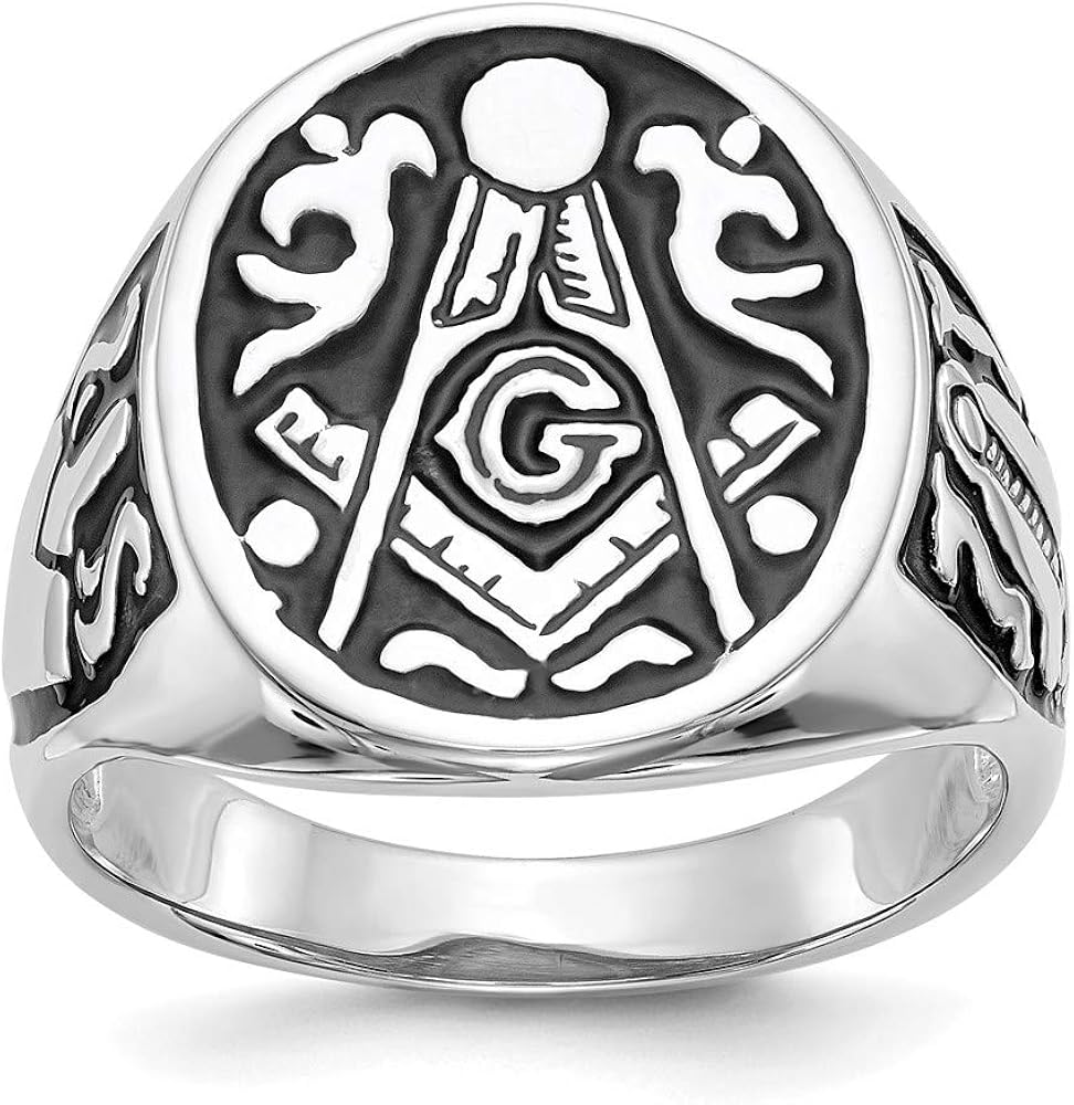 14K White Gold Men's Masonic Ring Size 10|Amazon.com