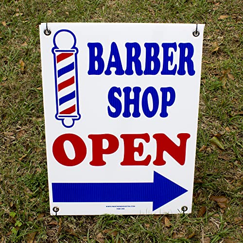 BARBER SHOP OPEN Sign w/Directional Left Right Arrow 2-Sided Red White ...