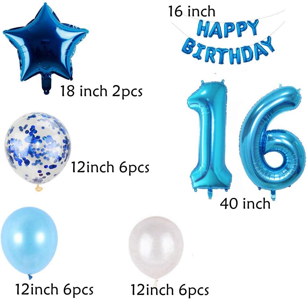 16th Birthday Decoration Blue Boys Set Birthday Decoration Boys Blue ...
