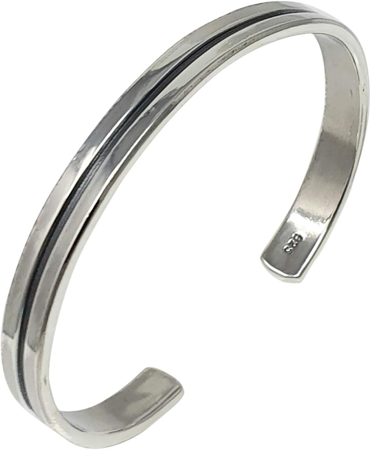 TreasureBay Men's Solid 925 Sterling Silver Bangle, Cuff Bar Bangle for ...