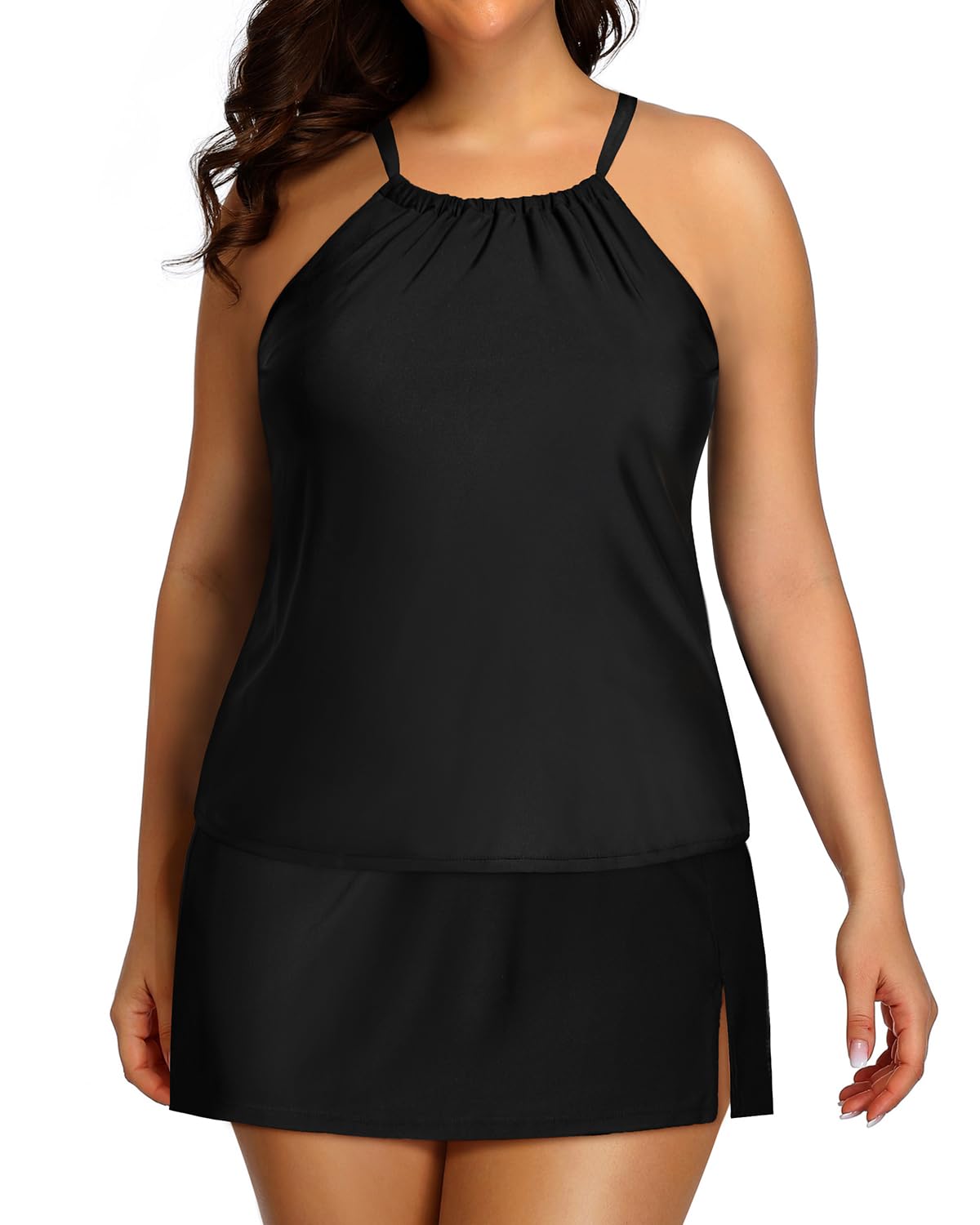 Yonique Women Two Piece Plus Size Tankini with Skirt Tummy Control ...