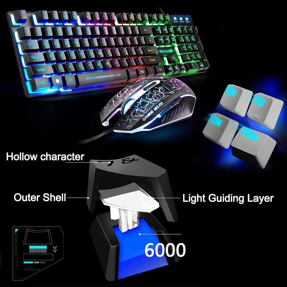 UK Layout 5-in-1 Wired Gaming Keyboard Mouse Sets Rainbow Backlit Usb ...
