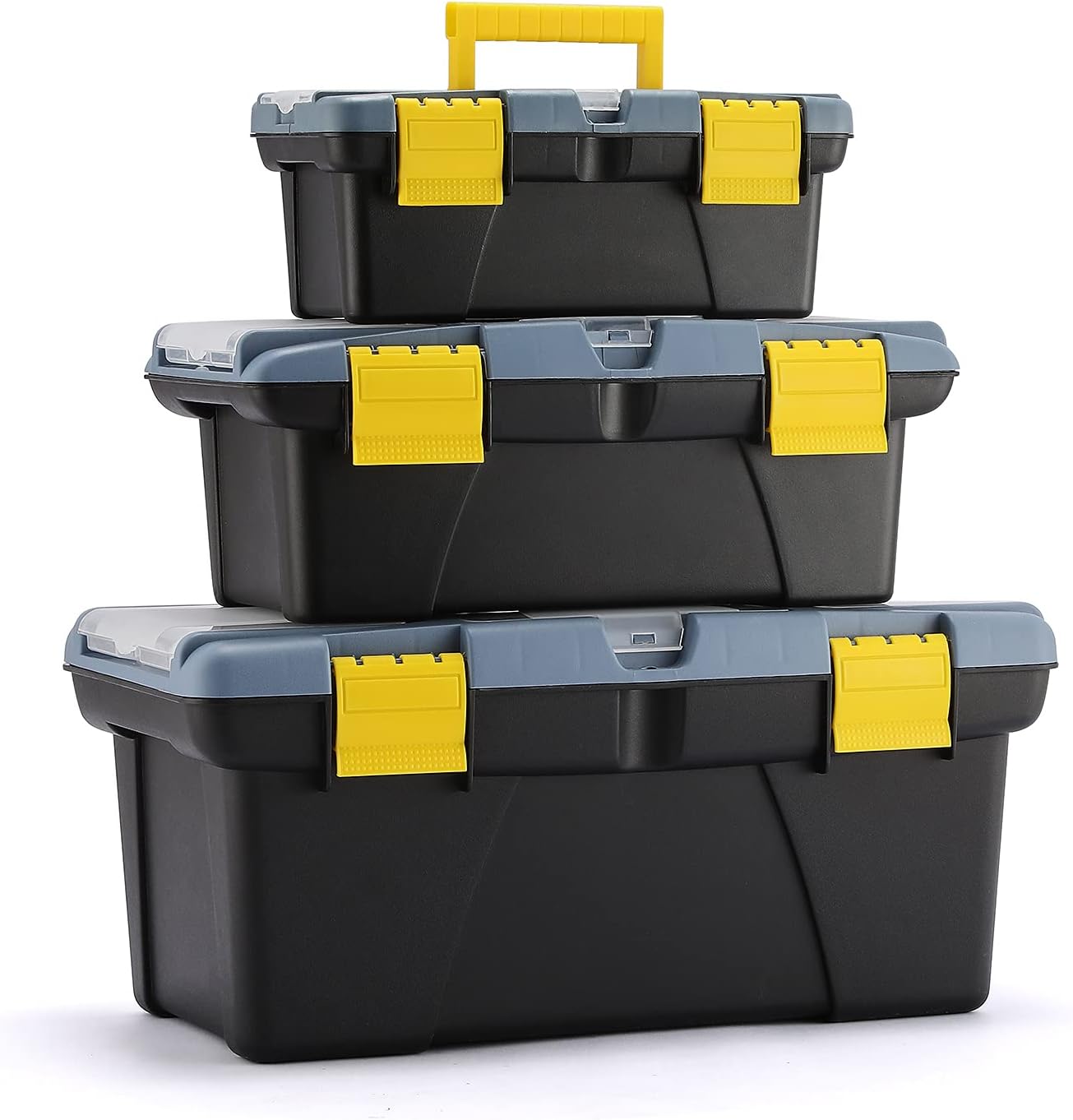 CASOMAN 3PCS Plastic Toolbox with Tray Set (10-inch ,13-inch, 16.5-inch ...