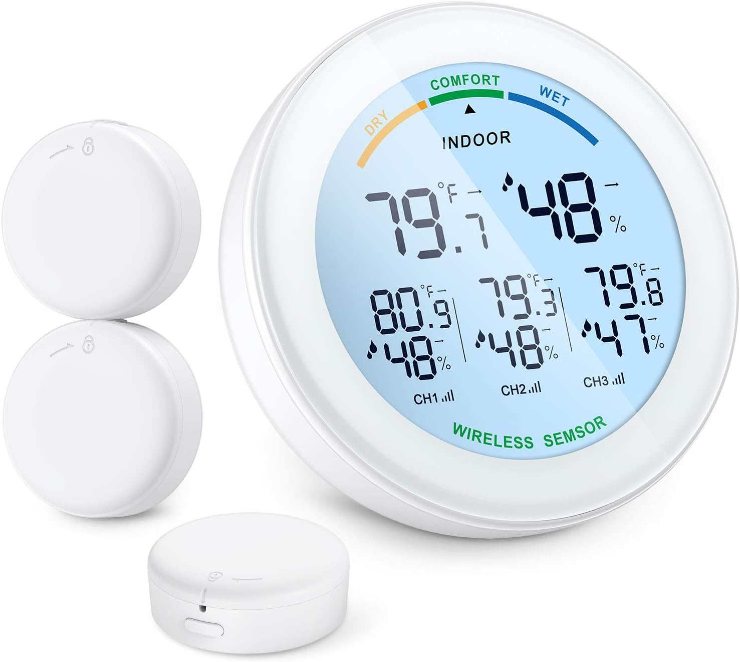 Wireless Thermometer Hygrometer with 3 Sensors, [2021 New] ORIA Indoor ...