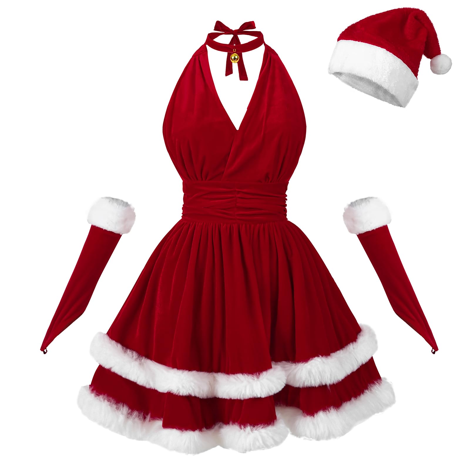 LTAKK Women Santa Dress Mrs Claus Costume Christmas Velvet Halter V ...