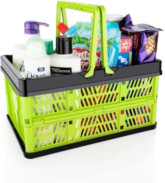 HOMEICE Collapsible Plastic Shopping Basket, Plastic Folding Storage ...