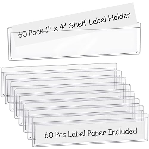 60 Pack 1.2" x 4.3" Self Adhesive Label Holders with 60Pcs Paper Label ...