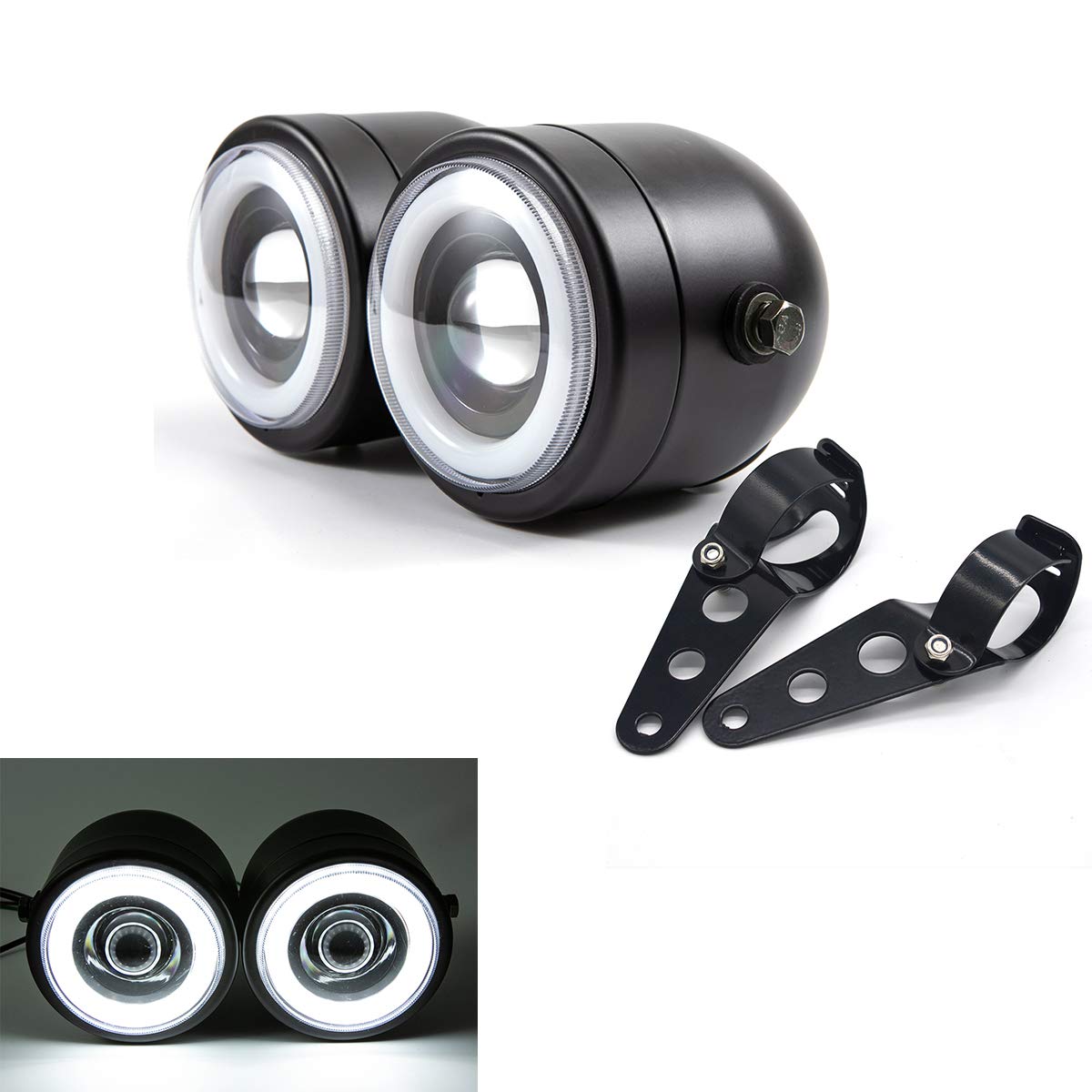 Mua DUILU Motorcycle Headlight, Universal Twin Front Head Lamp with ...