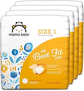 Amazon.com: Amazon Brand - Mama Bear Best Fit Diapers Size 1, 216 Count ...