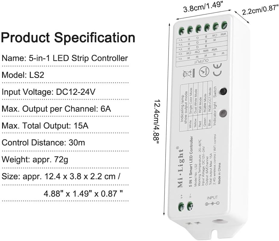 Milight Controller, 5 in 1 LED Wireless Controller for Single Color/CCT ...