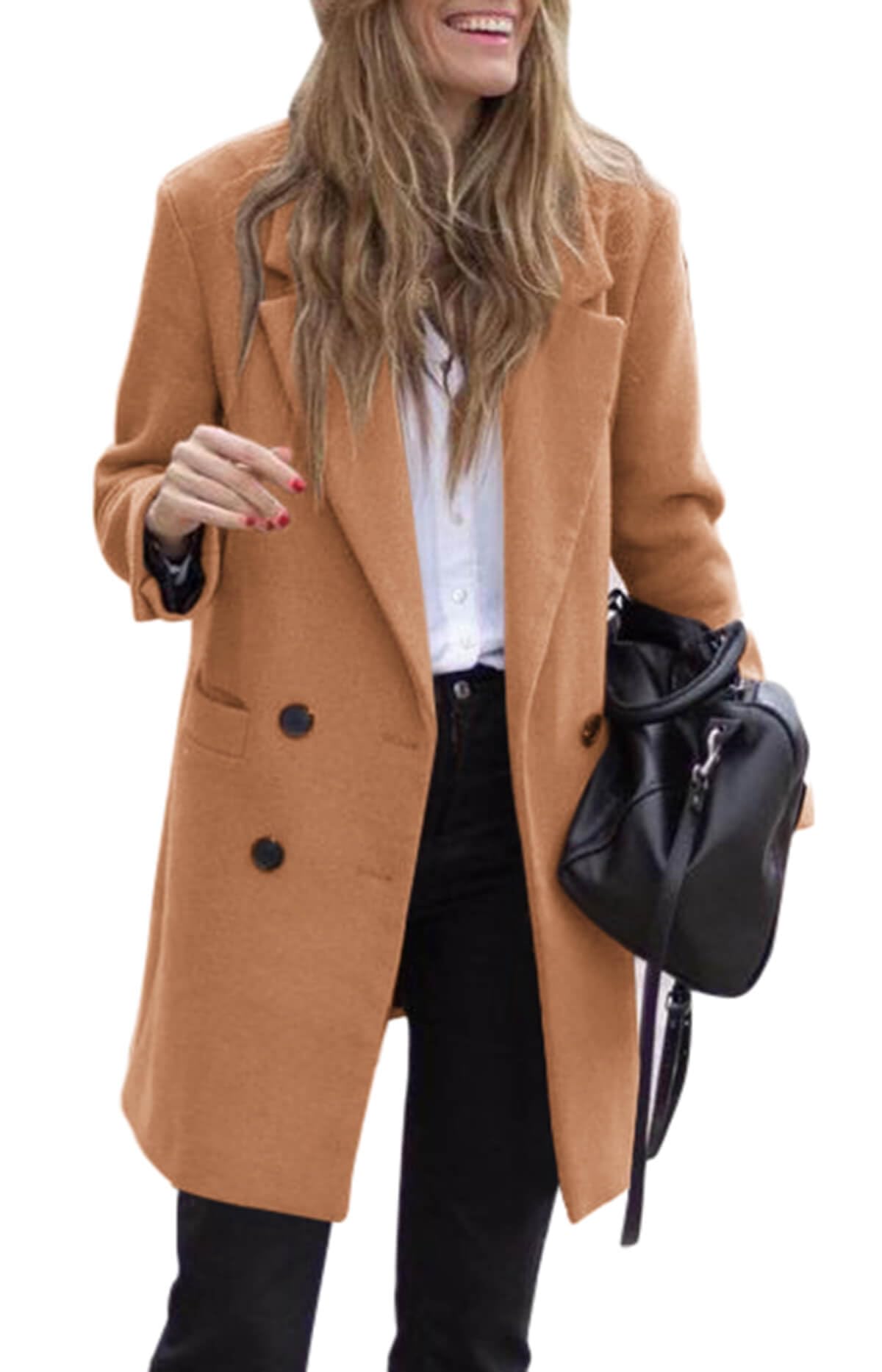 Zwurew Coats for Women Camel Spring Coats for Women Double Breasted ...