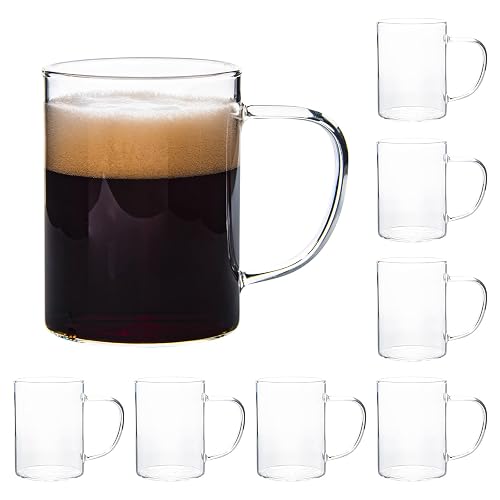 HAKEEMI Glass Coffee Mugs Set of 8, 15 oz Clear Coffee Cups with ...