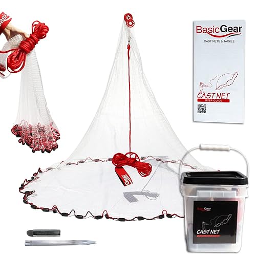 BasicGear Cast Net for Bait Trap Fish, Protected Weights, 4ft Radius ...