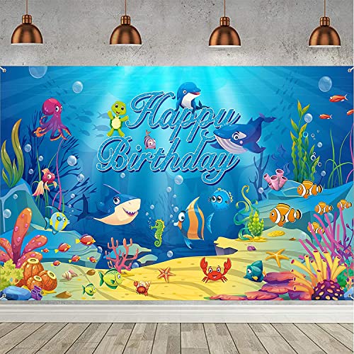 Mua Shark Theme Happy Birthday Backdrop Banner Under The Sea Backdrop ...