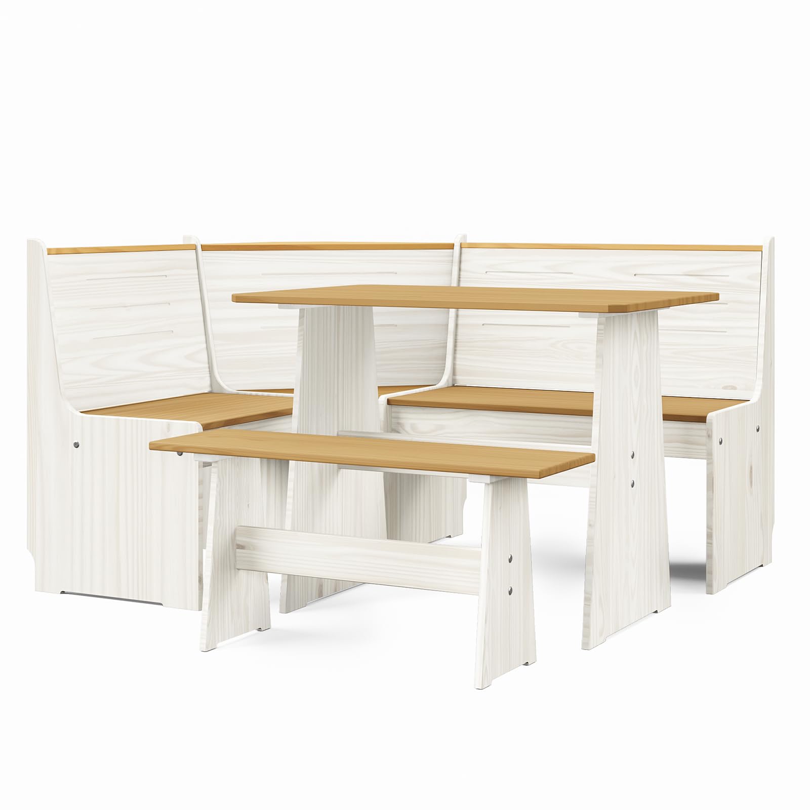 Space-Saving L-Shaped Breakfast Nook Table Set – White Wooden Corner ...