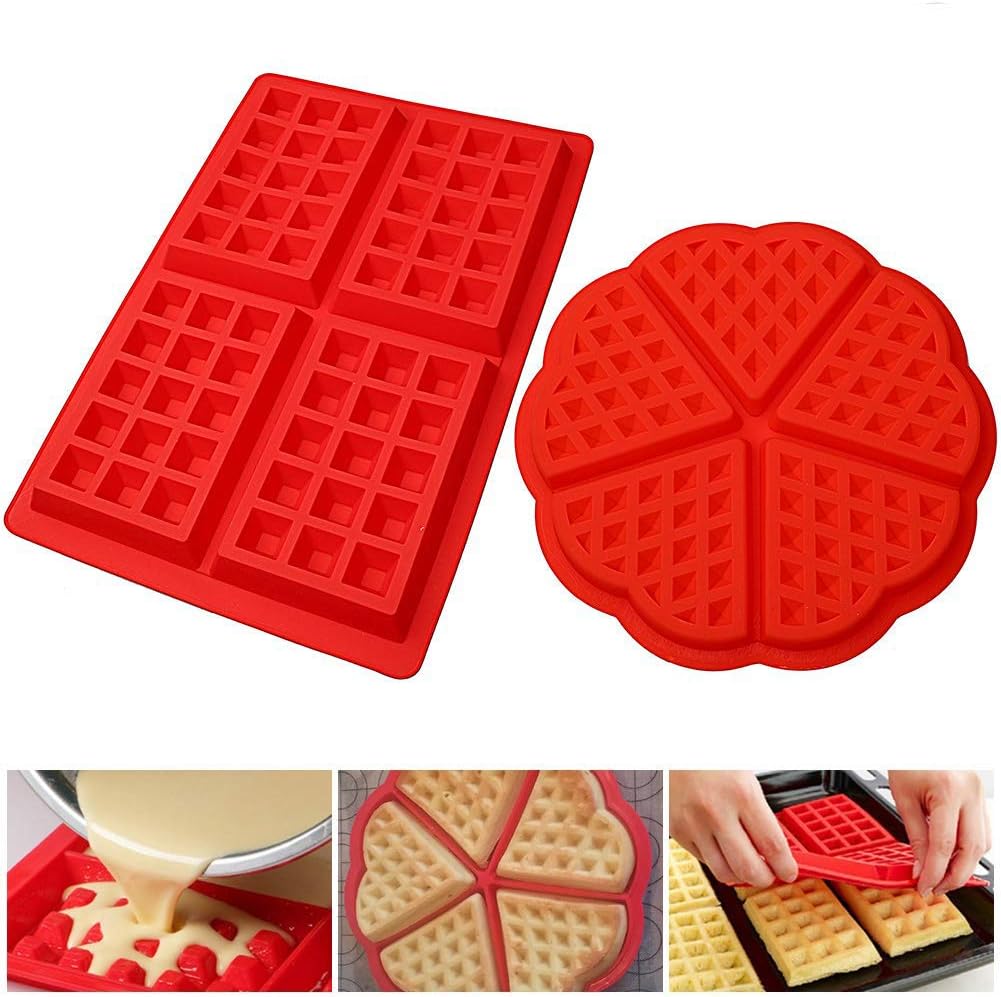 kuou 2 Pack Nonstick waffle makers silicone, Heart Waffle Mold 2 Style ...