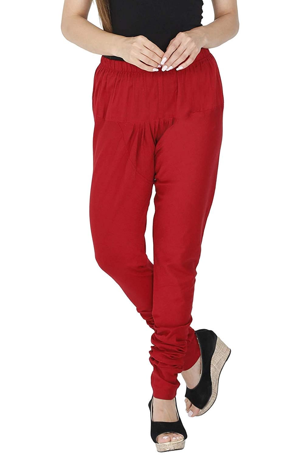 Buy WIMEN Women's Slub Cotton Stitched Chudi Pant (Red, Free Size) at ...