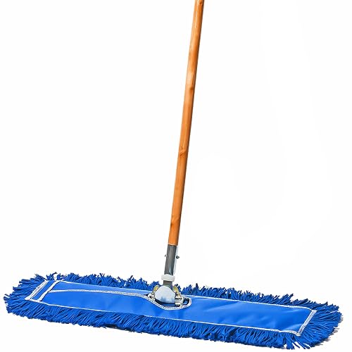 24 Inch Blue Commercial Dust Mop & Floor Sweeper – Wood Handle Floor ...