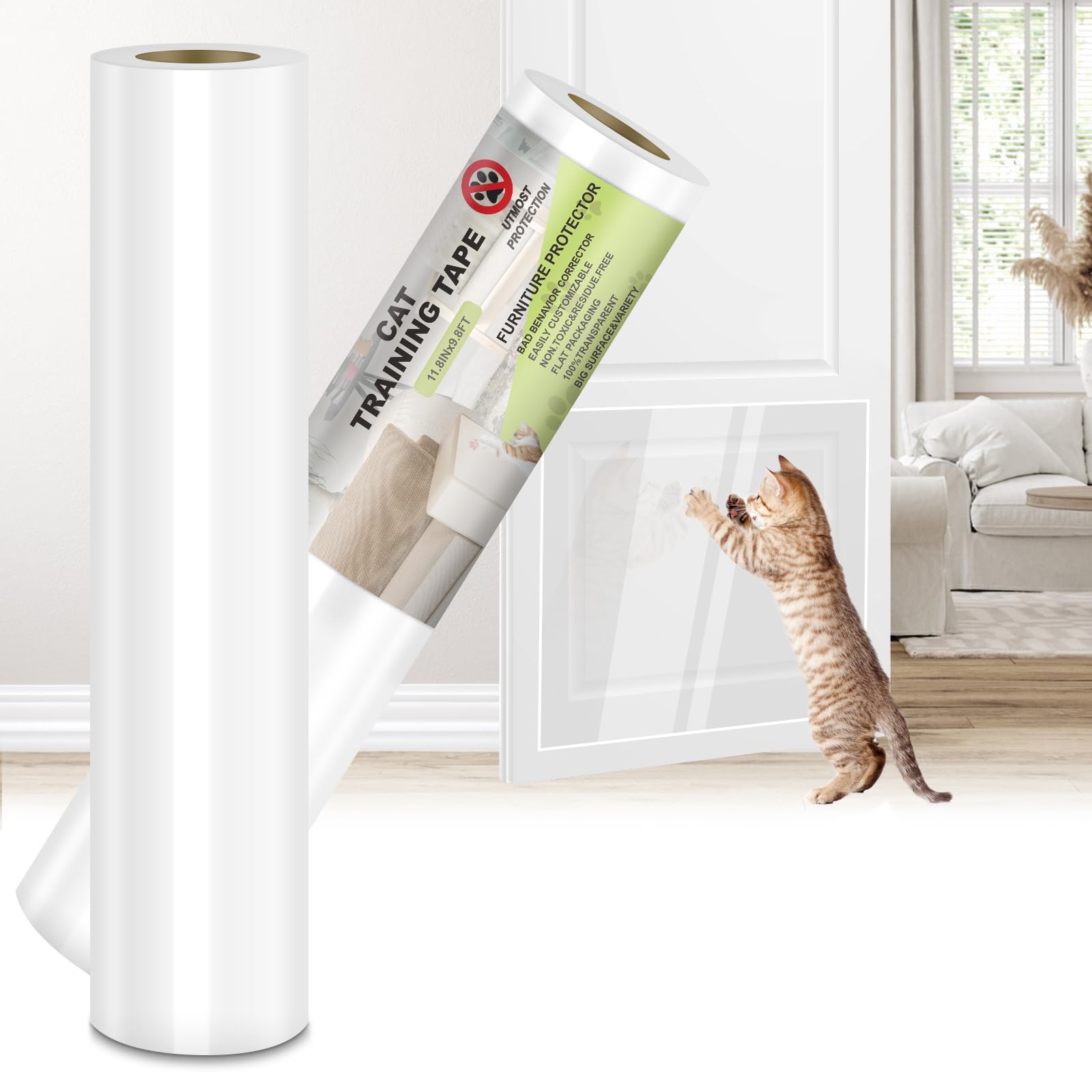 CORKAS Cat Scratch Protector, 11.8in x 9.8ft, Vinyl, Easy to Apply ...