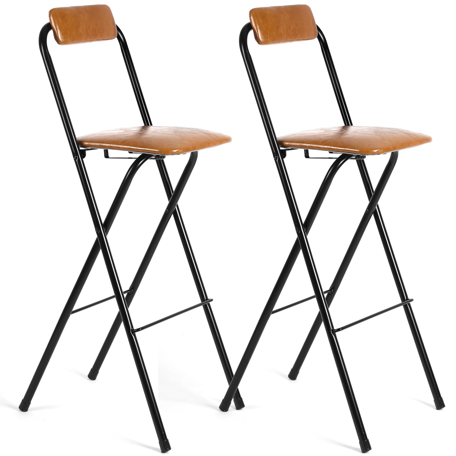 CroBlissful 2 Pcs 29.5'' Folding Bar Stool with Back Tall Brown Leather ...