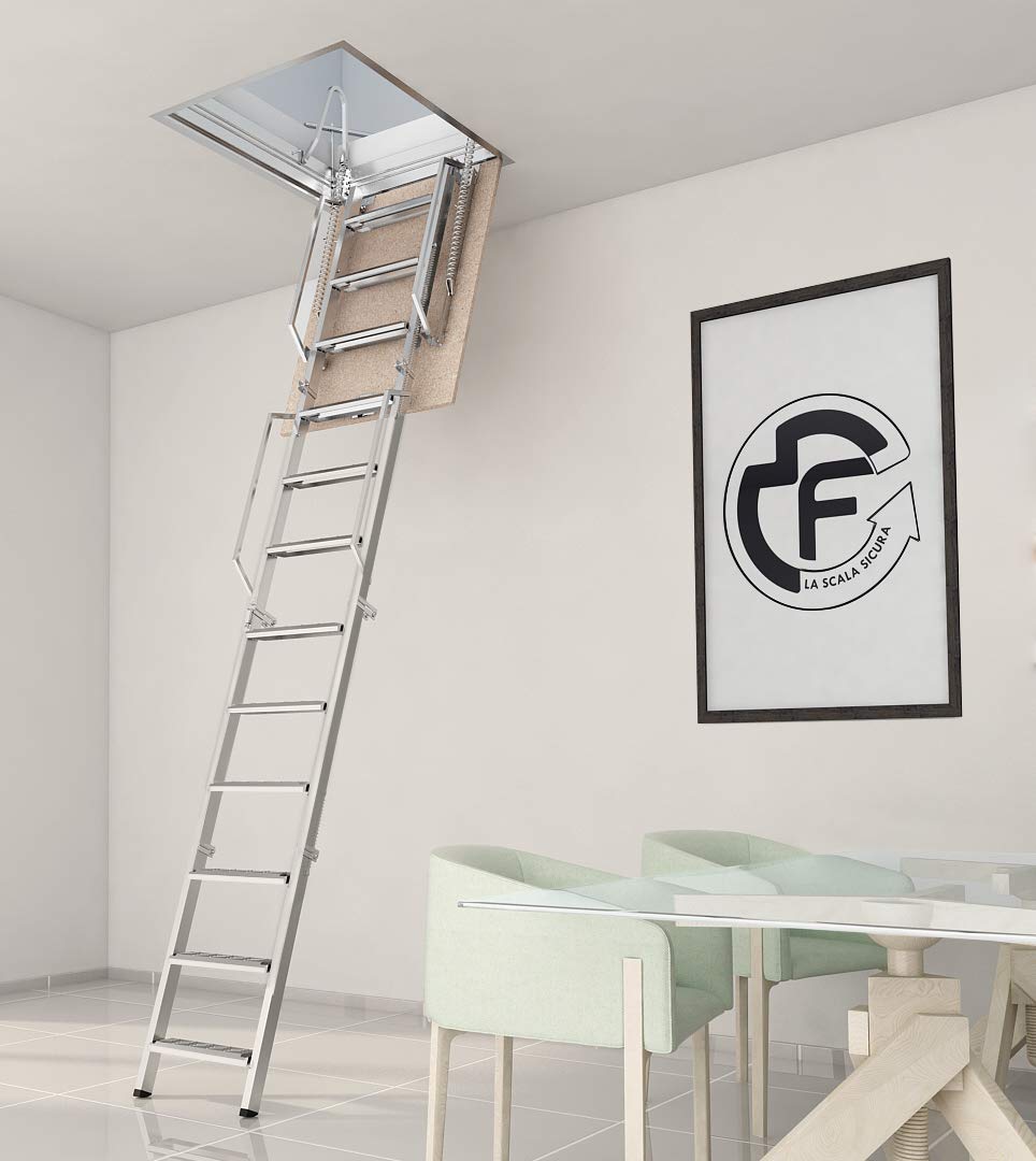 Scale a pioli 70x90 H270 FGM SCALE Scala Retrattile Rigida Manuale da Soffitta H 260-280 cm ...