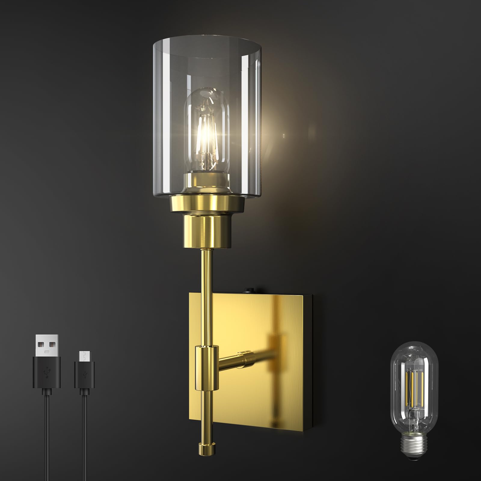 HYMELA C02 Battery Operated Wall Sconce 1pc, No Wired Rechargeable Wall ...