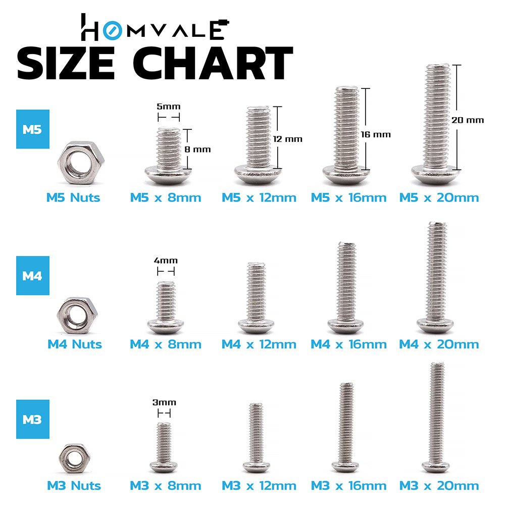 304 Stainless Steel Screw And Nut 515pcs M3 M4 M5 Metric Socket Head