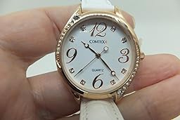 COMTEX Ladies Watches Rose Gold Tone with White Leather Strap Fashion ...