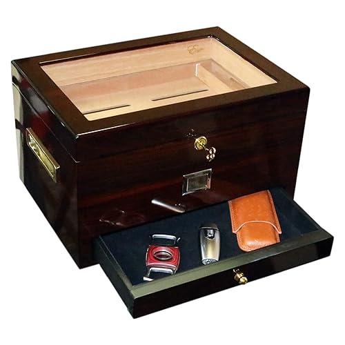 EWT High Gloss 100CT Cigar Display Humidor with Accessory Drawer and ...