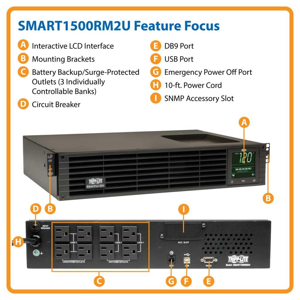 Tripp Lite SMART1500RM2U 1500VA 1350W UPS Smart Rackmount AVR LCD 120V ...