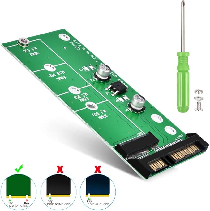 ELUTENG Adaptateur M2 SSD vers SATA III 22 Broches pour NGFF M.2 SATA Key B/B + M 2280 2260 2242 ...