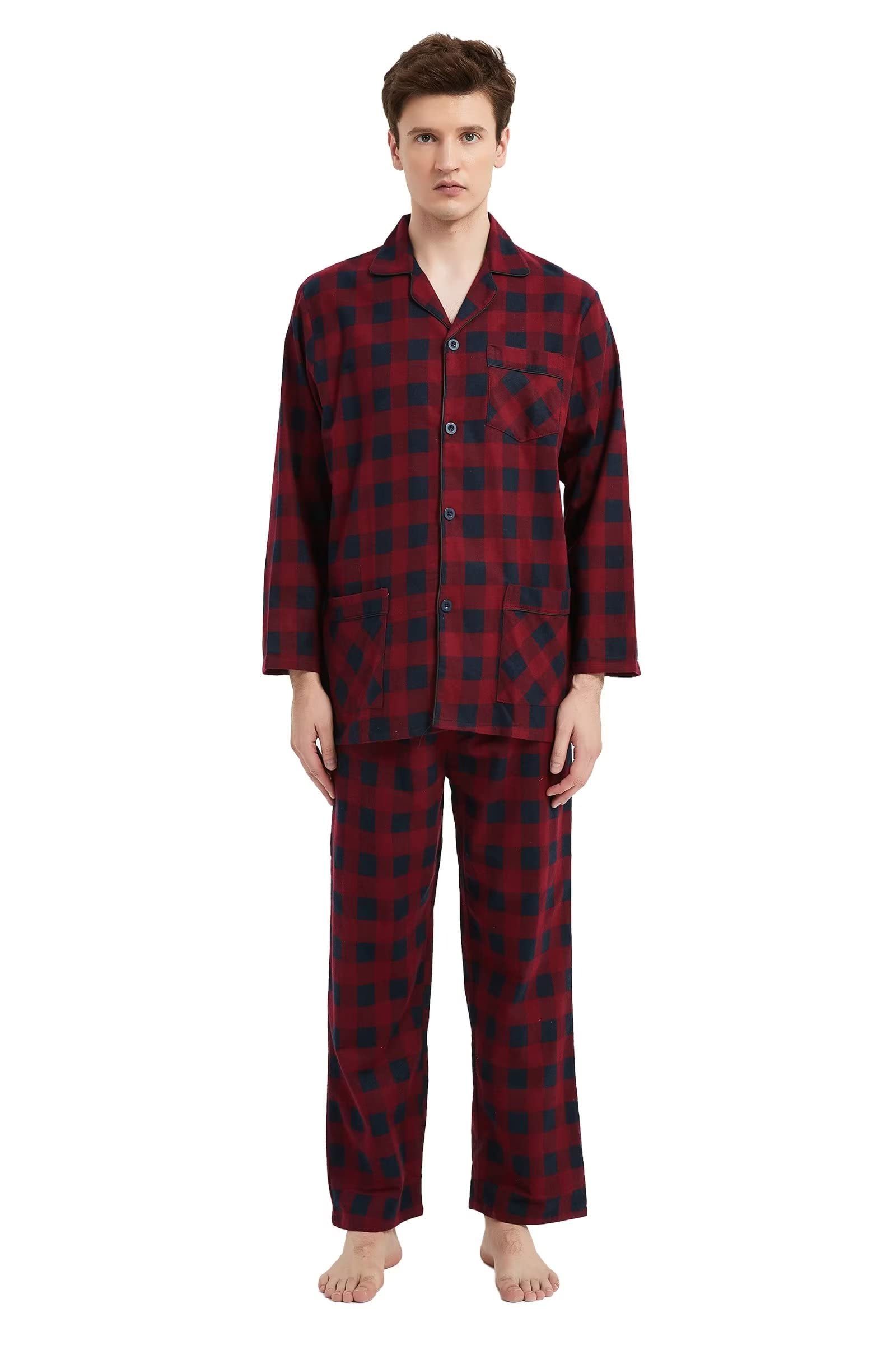 amaxer Men's Flannel Pajamas Set Warm Winter PJs Long Sleeve 100% ...
