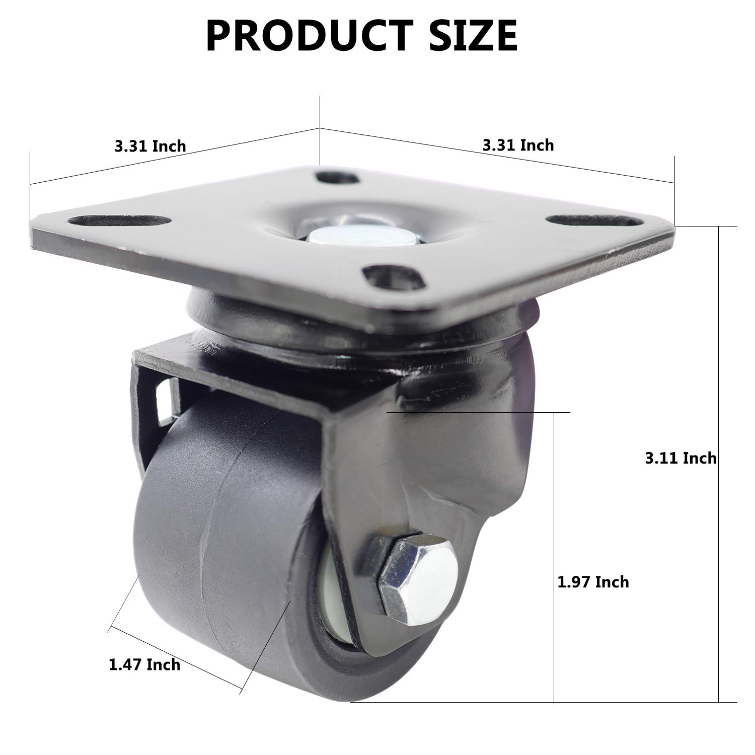 Casoter 2″ Black Extra Heavy Duty Swivel Caster, 32mm Extra Width Hi ...