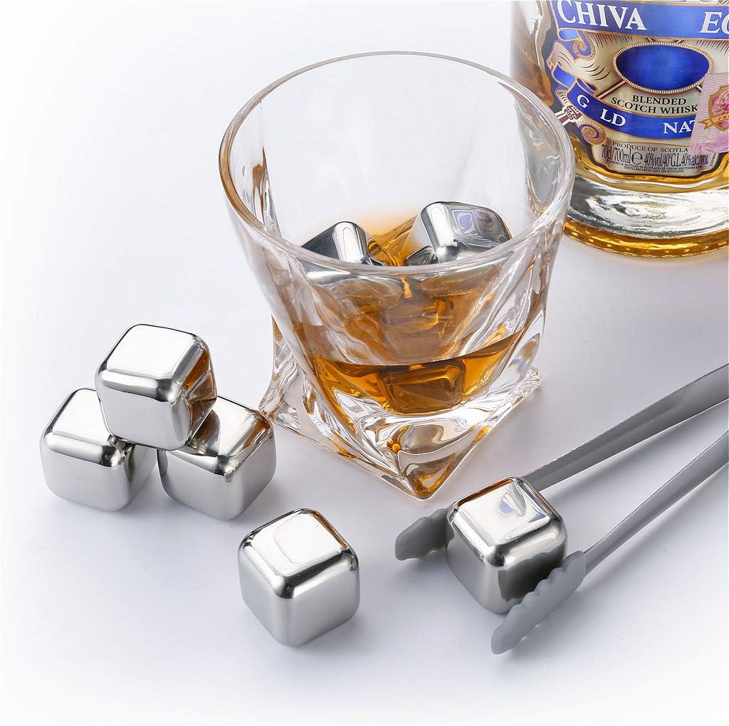 Zanmini Ice Stones for Drinks Whisky Ice Cubes Reusable Stainless Steel ...