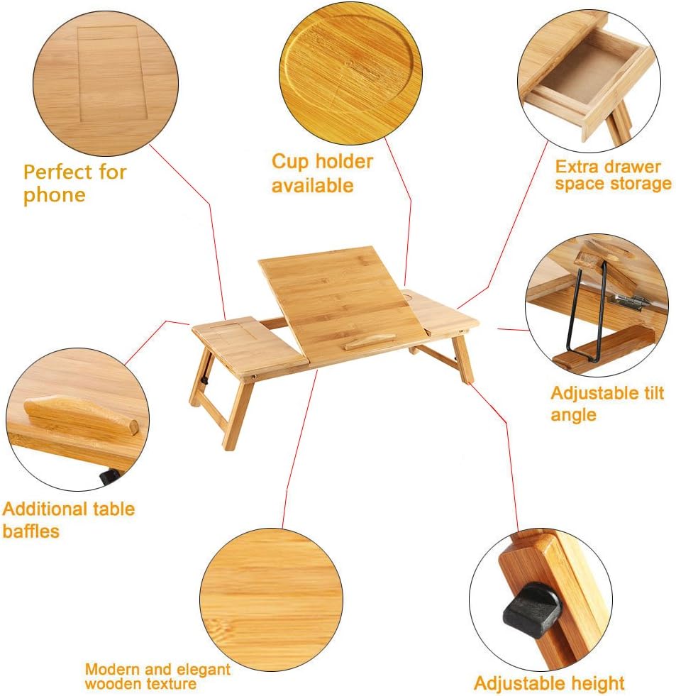 Zipom 100% Portable Bamboo Laptop Stand Foldable Desk Notebook Table ...