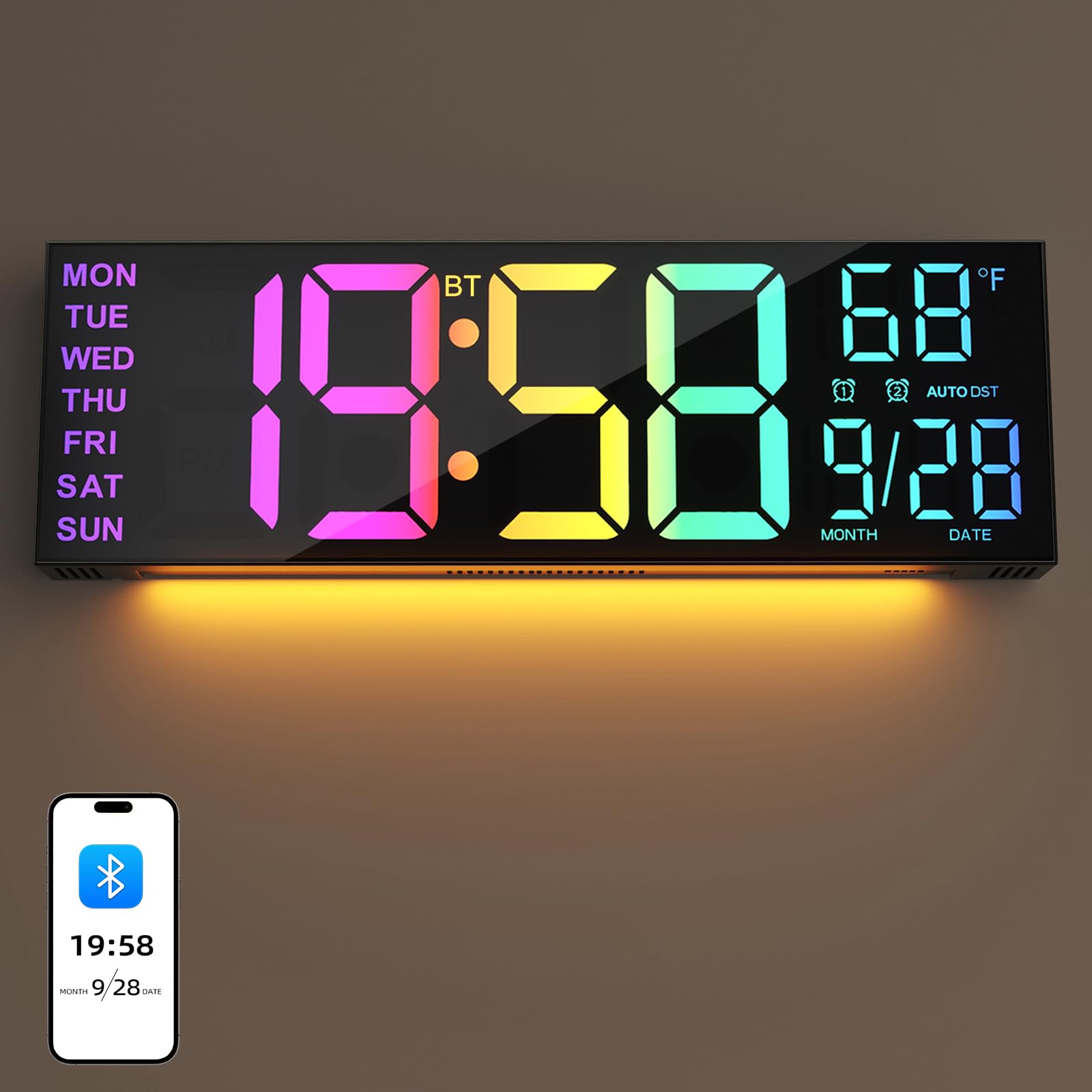 Digital Wall Clock Large Display, 16.2" Digital Wall Clock with RGB ...