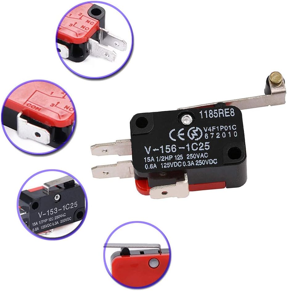 Gebildet 10 pieces Micro Limit Switch V-156-1C25, Long Roll Hinge Lever Switch, Roller Lever ...