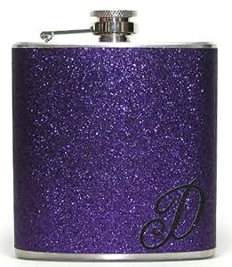 Amazon.com | Purple Personalized Glitter Initial 6 oz Liquor Hip Flask ...
