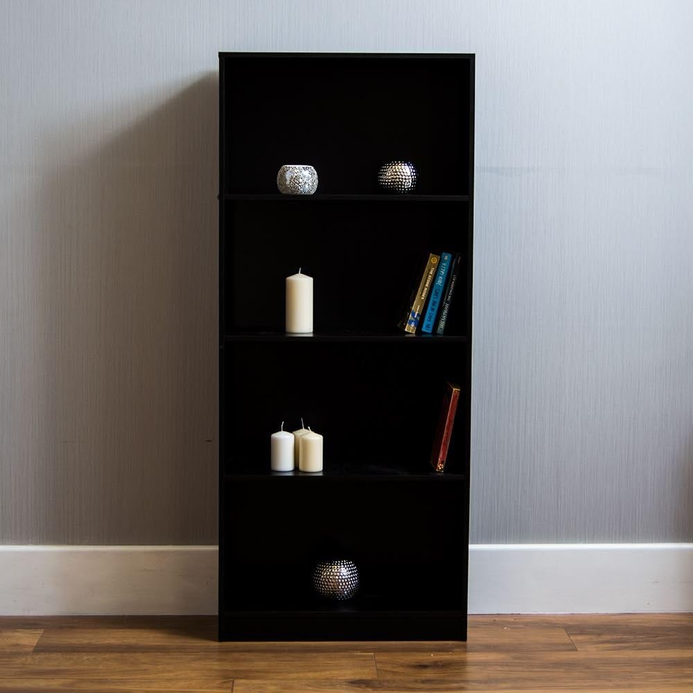 Vida Designs Cambridge 4 Tier Large Bookcase, Black Wooden Shelving ...