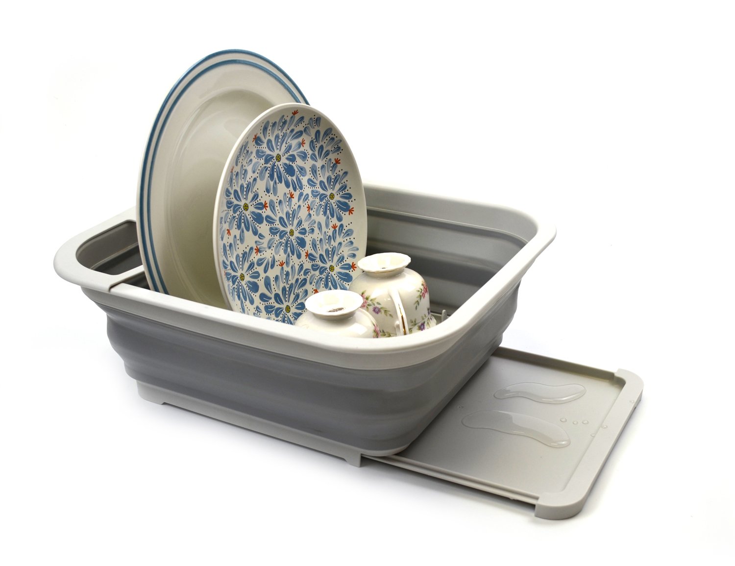 SAMMART Collapsible Dish Drainer with Drainer Board - Foldable Drying ...