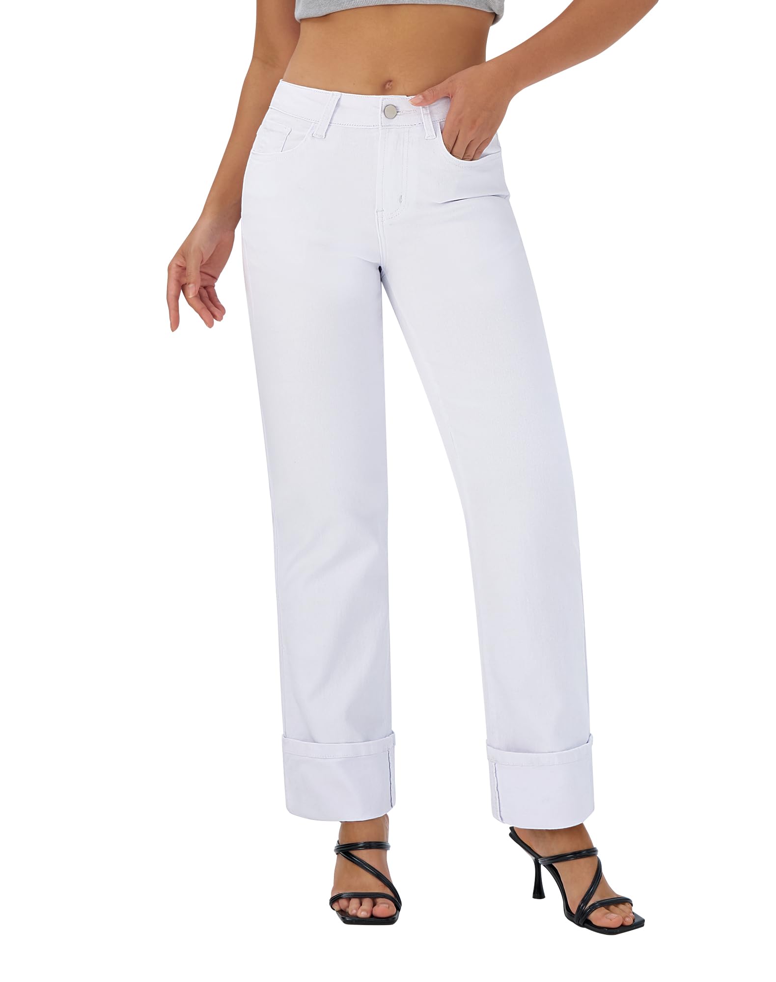 roswear Women’s Straight Leg Jeans High Waisted Boyfriend Stretchy ...