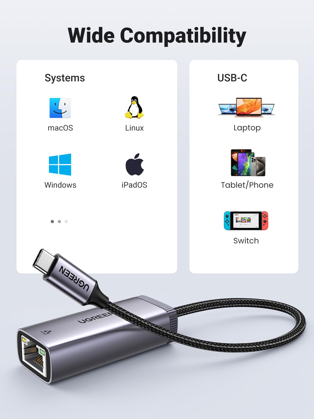 UGREEN USB C To Ethernet Adapter Type C Thunderbolt 3 To RJ45 Gigabit ...