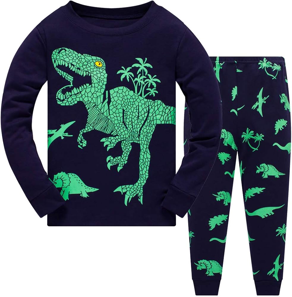 Boys Pyjamas Set Dinosaur Print Kids Pjs Pajama Long Sleeve Cotton ...