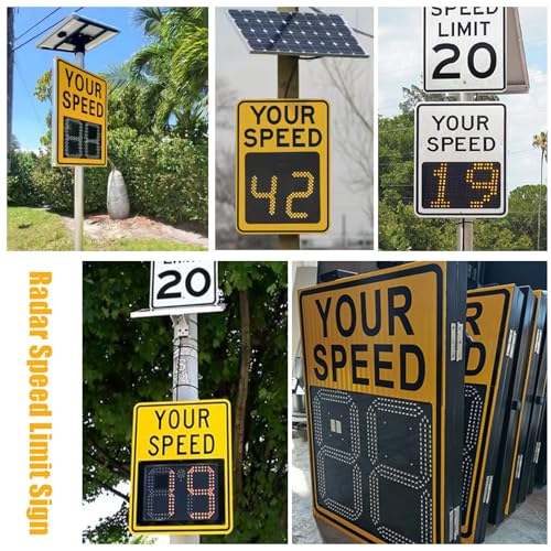 2 Digits Solar Powered Radar Speed Limit Speedometer Warning Sign, Led ...