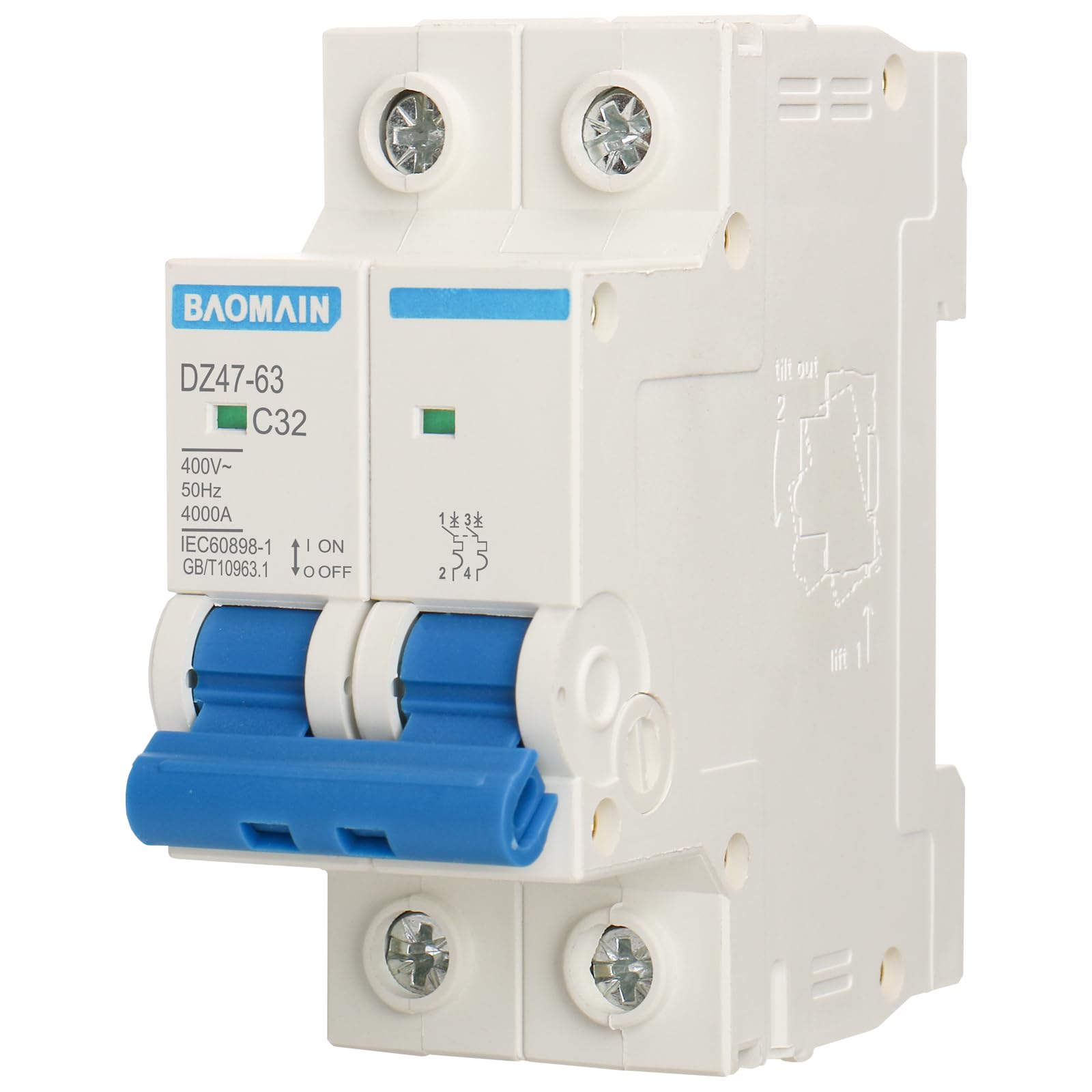 Mua Baomain Miniature Circuit Breaker 2 Pole DZ47-63 C32 AC 230V 32Amp 400V DIN Rail Mounting ...