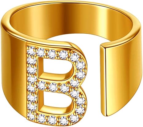 Beautlace Letter B Rings Adjustable 18K Gold Plated Initial B Alphabet ...